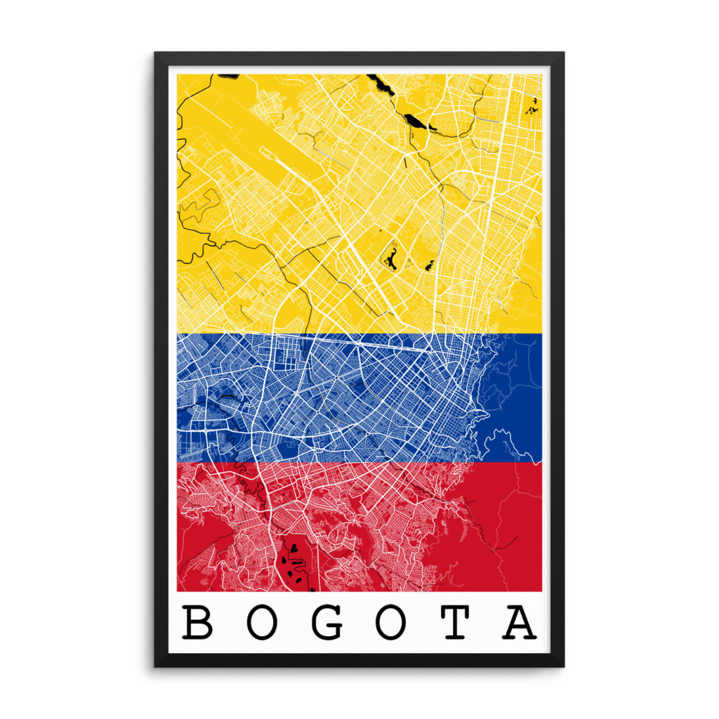 Bogota Colombia Flag Map Poster – City Map Decor