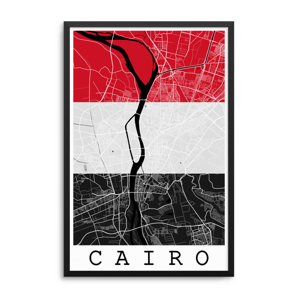 Cairo Egypt Flag Map Poster – City Map Decor