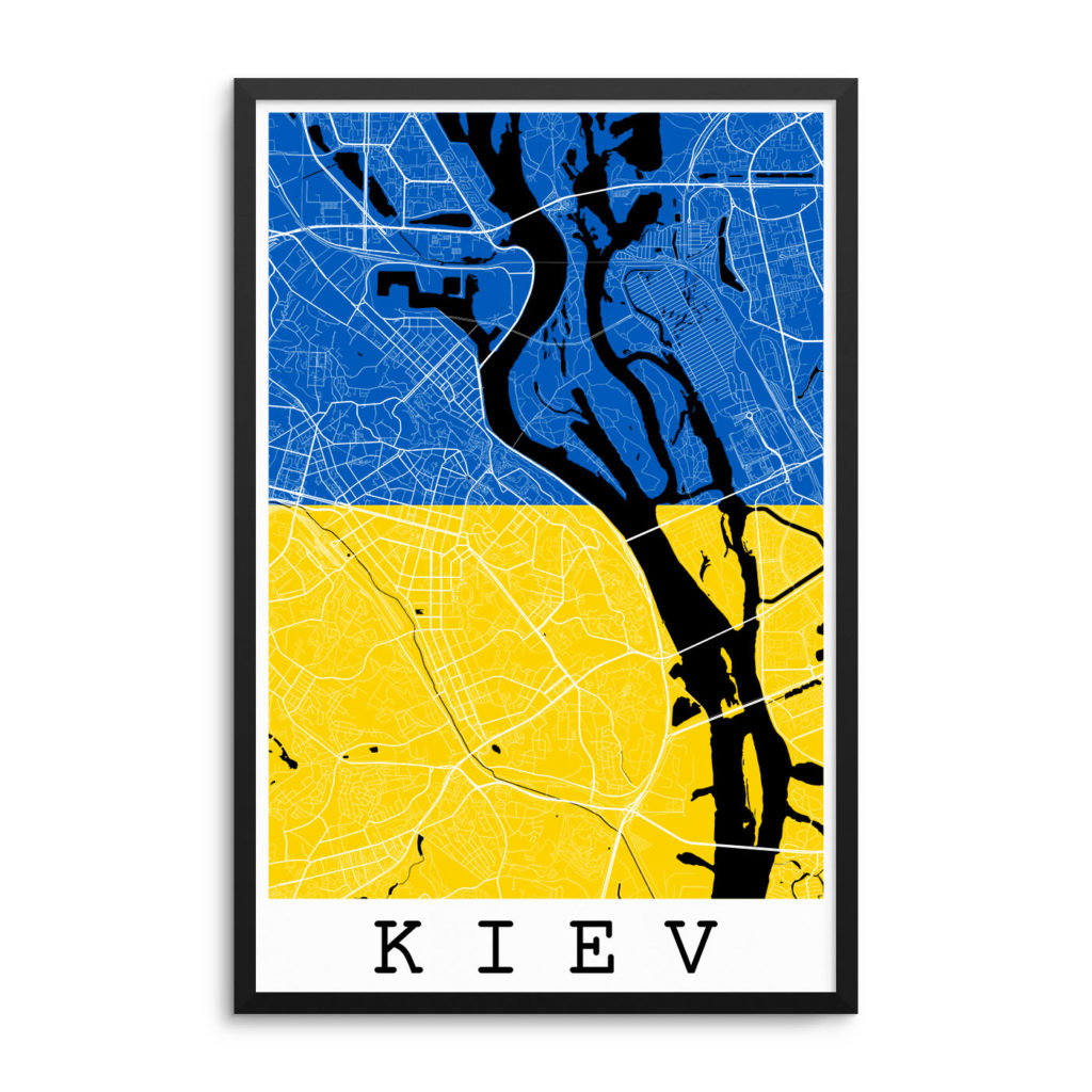 Kiev Ukraine Flag Map Poster – City Map Decor