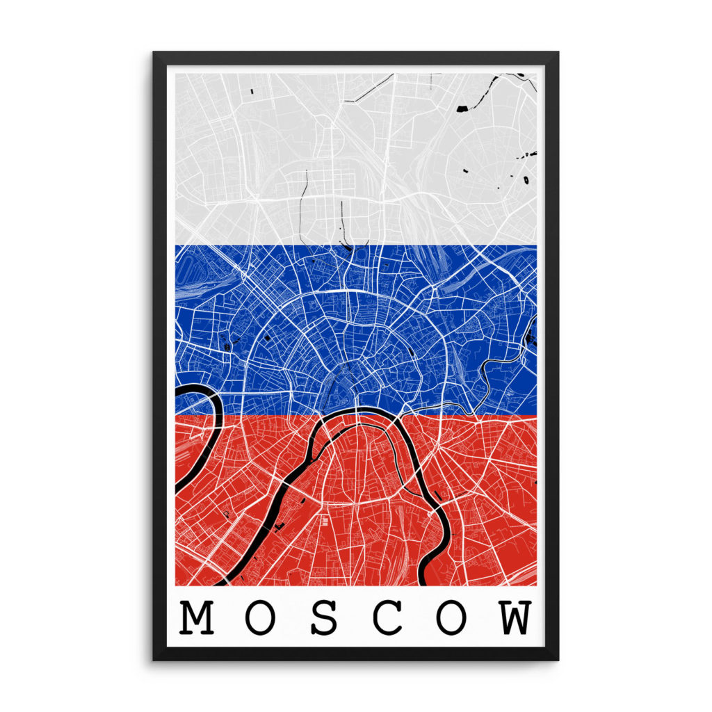 Moscow Russia Flag Map Poster – City Map Decor