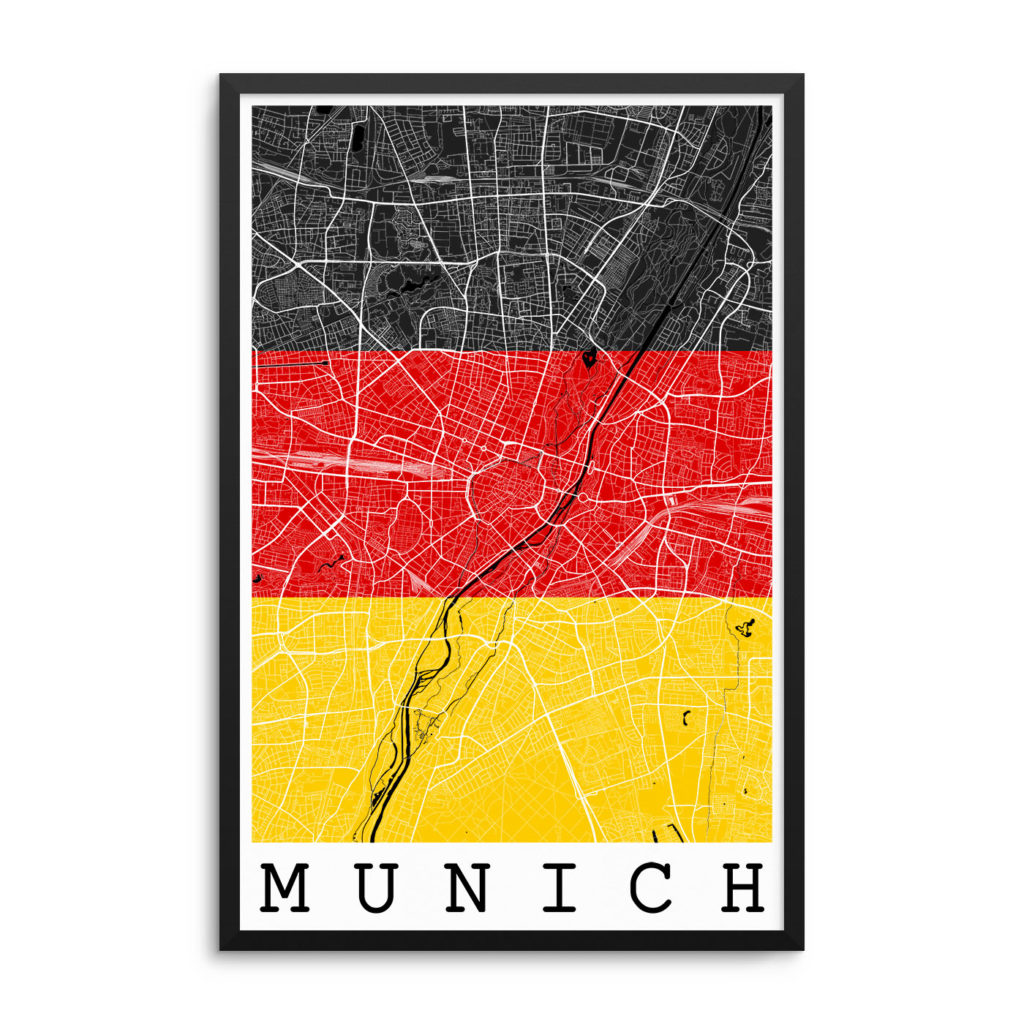 Munich Germany Flag Map Poster – City Map Decor