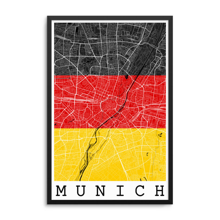 Munich Germany Flag Map Poster – City Map Decor