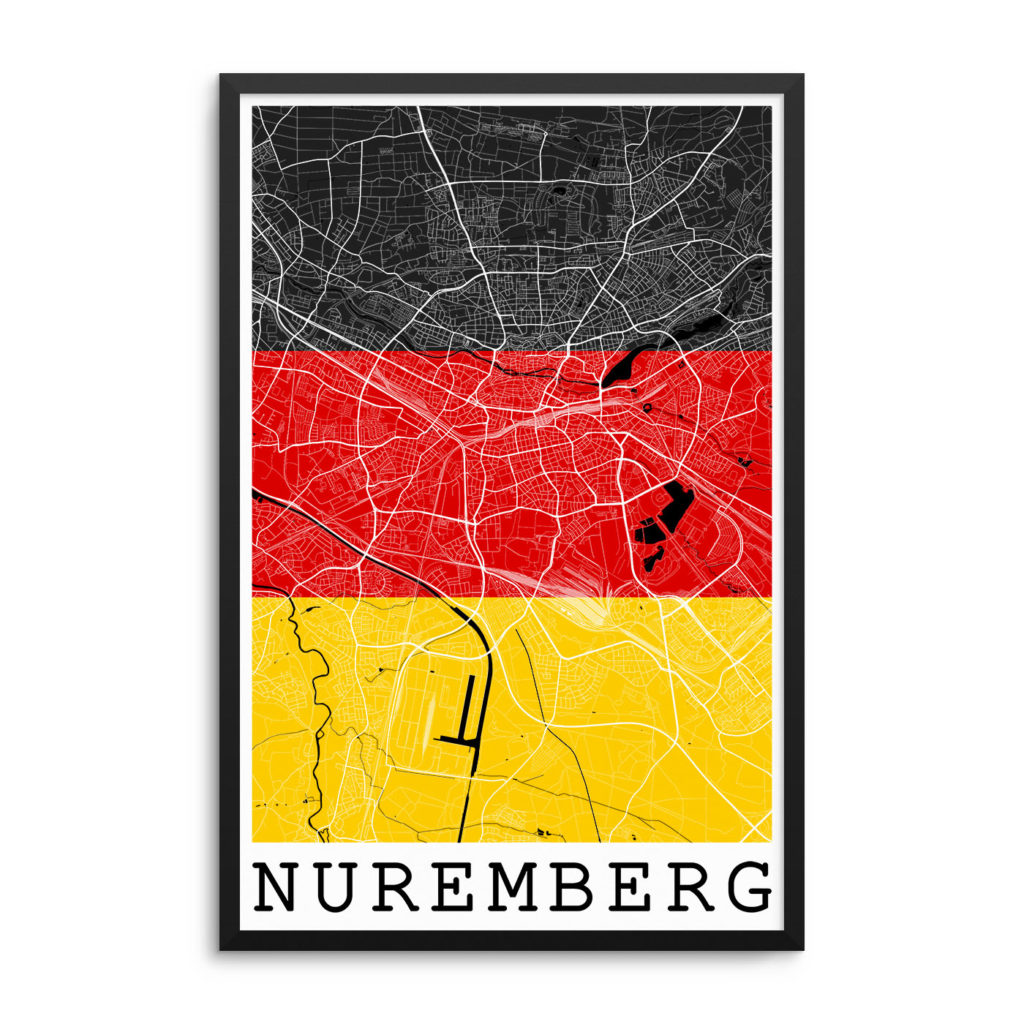 Nuremberg Germany Flag Map Poster – City Map Decor