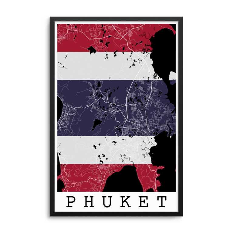 Phuket Thailand Flag Map Poster – City Map Decor